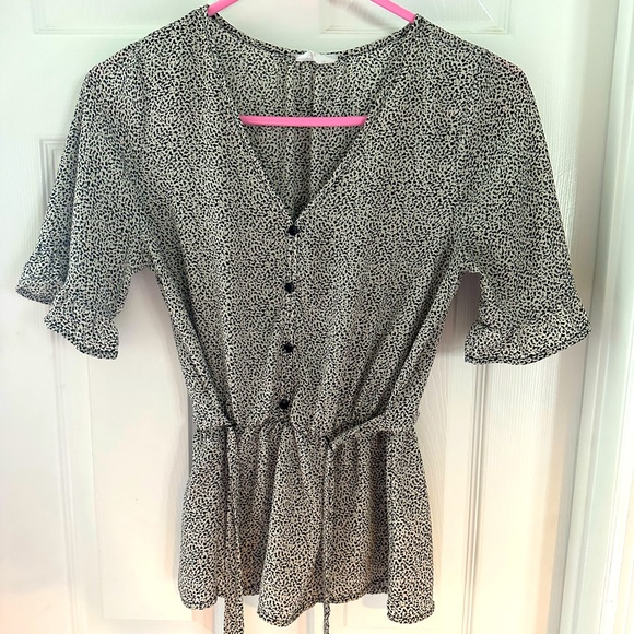 Sienna Sky | Tops | Sienna Sky Dalmatian Print Peplum Blouse | Poshmark